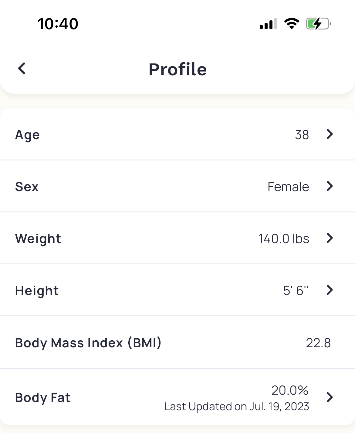 Mobile - Profile – Cronometer