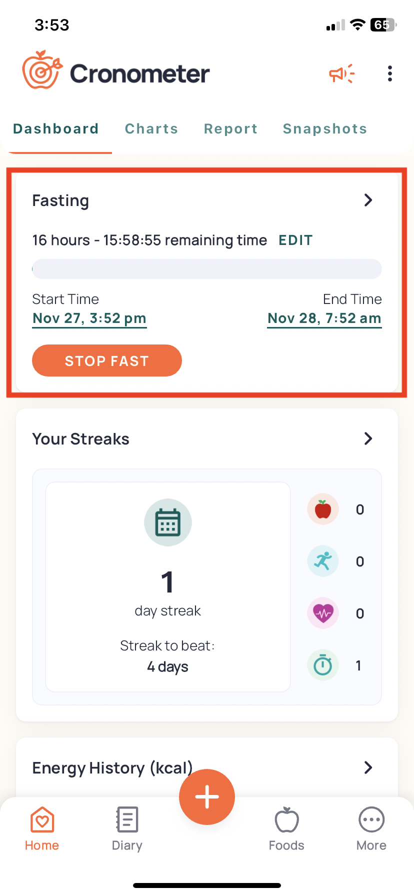 Mobile - Fasting – Cronometer
