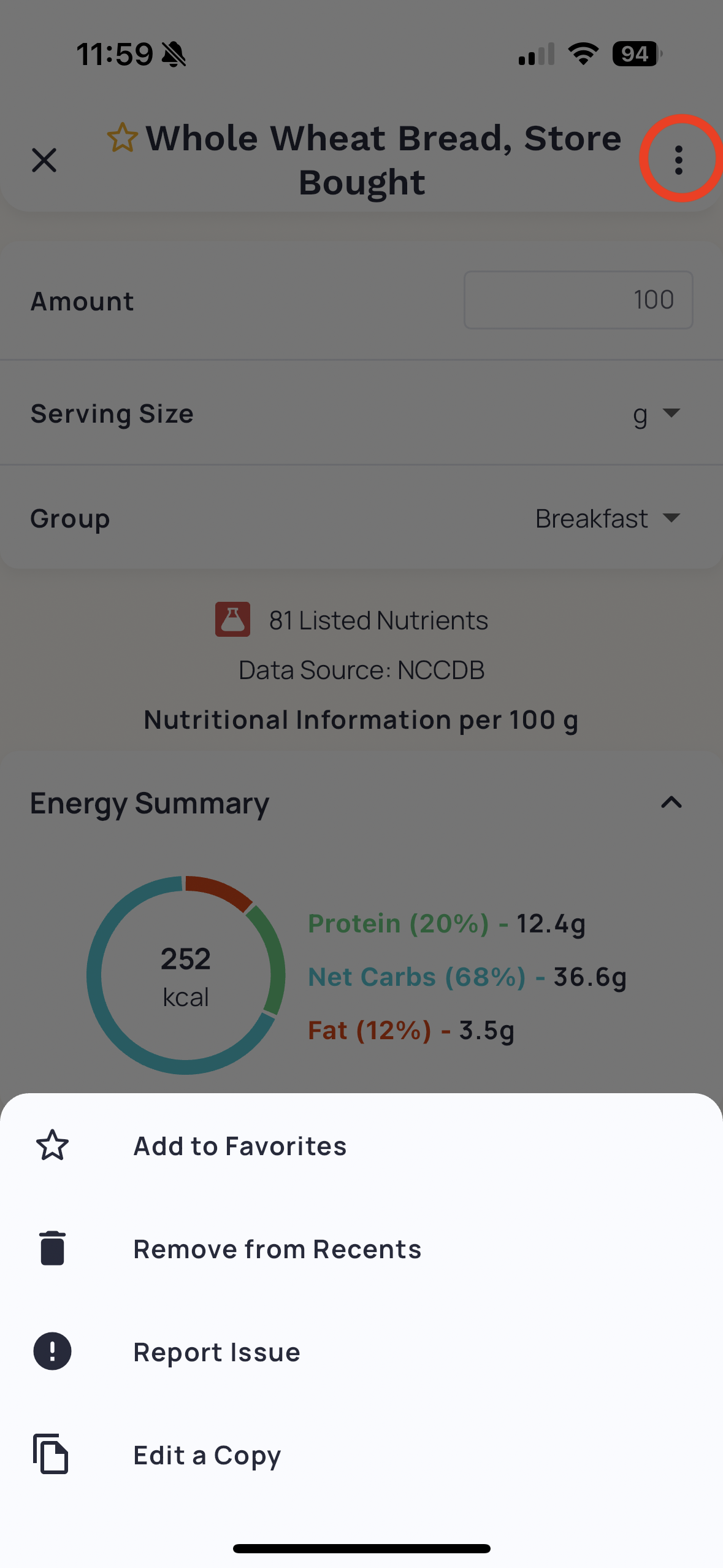 Mobile - Edit Diary Entries – Cronometer
