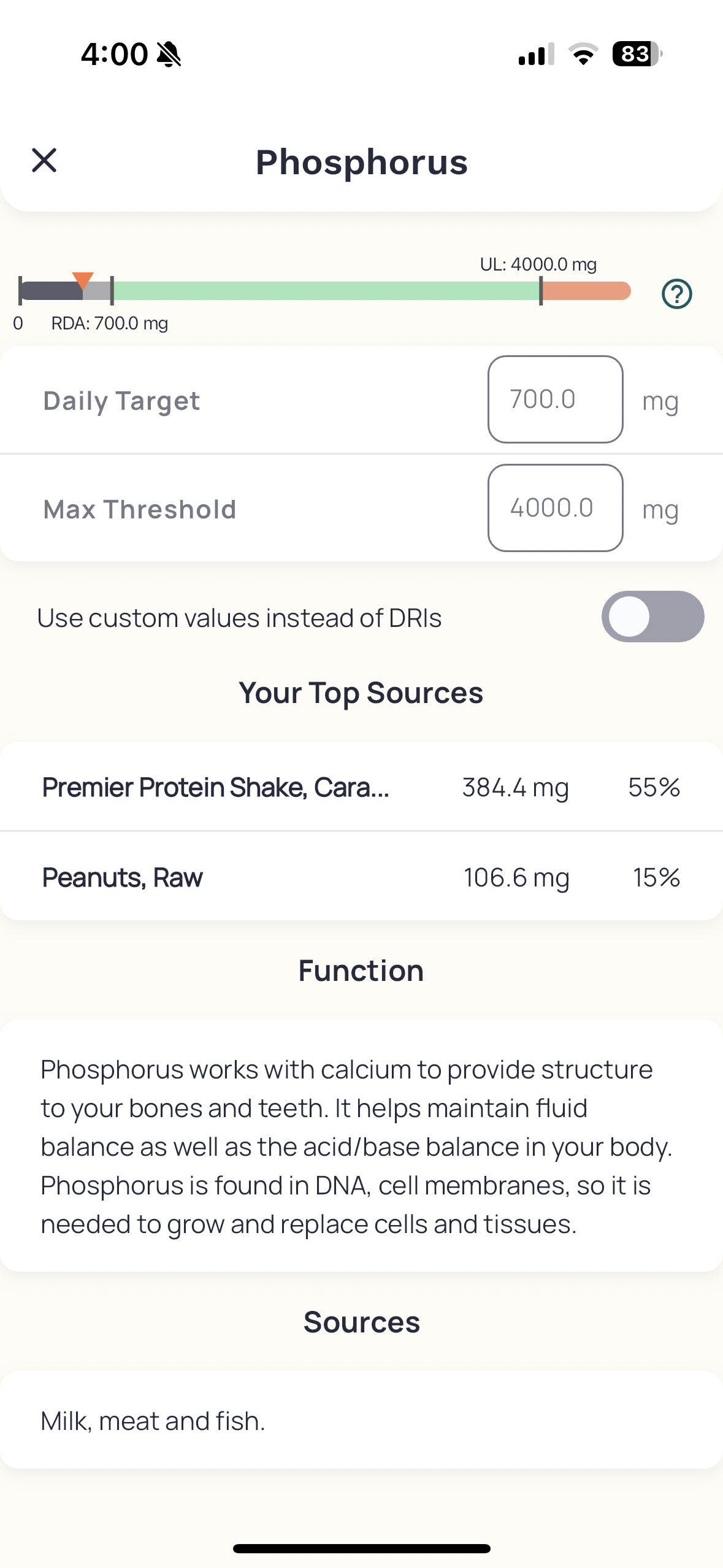 Mobile - Dietary Reference Intakes (DRIs) – Cronometer