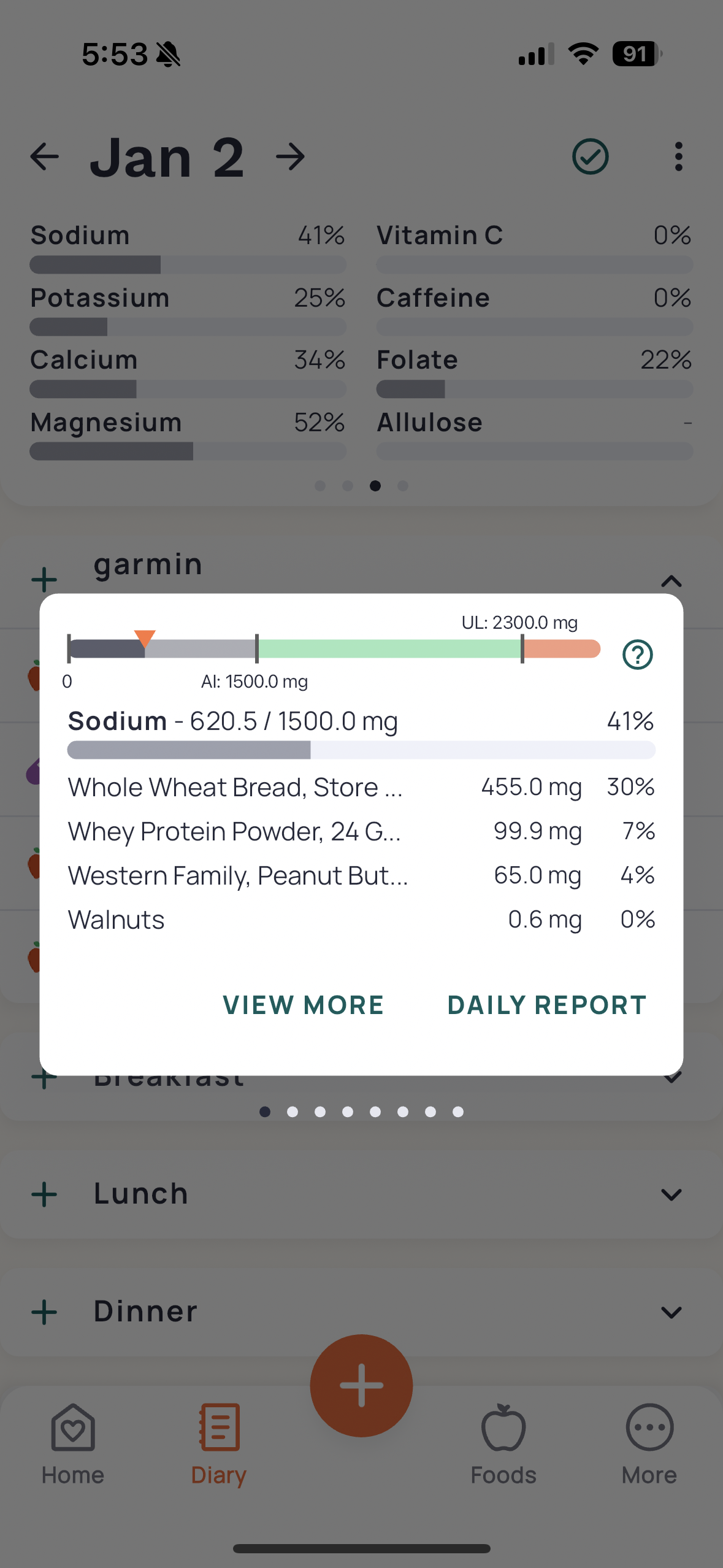 Mobile - Highlighted Nutrient Targets – Cronometer