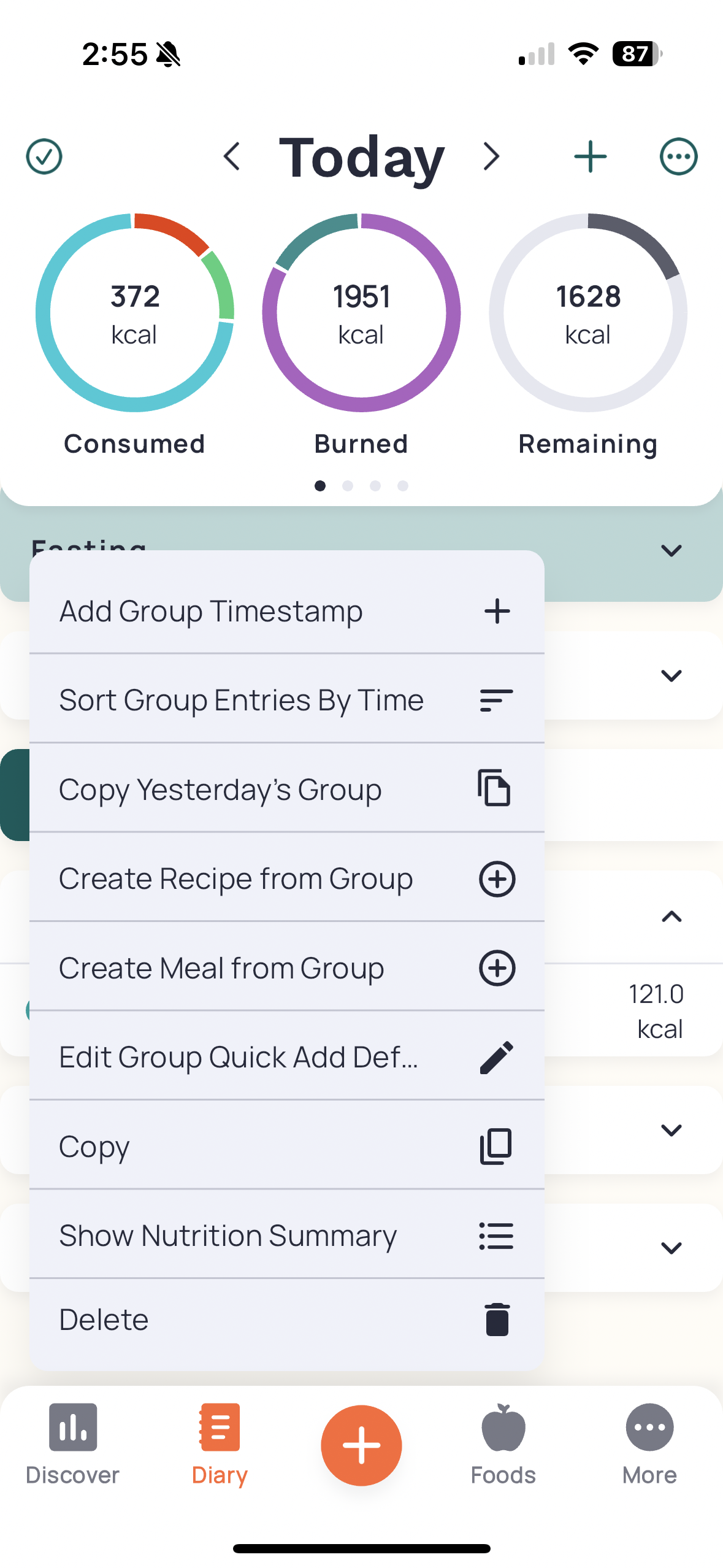 Mobile - Diary Groups – Cronometer
