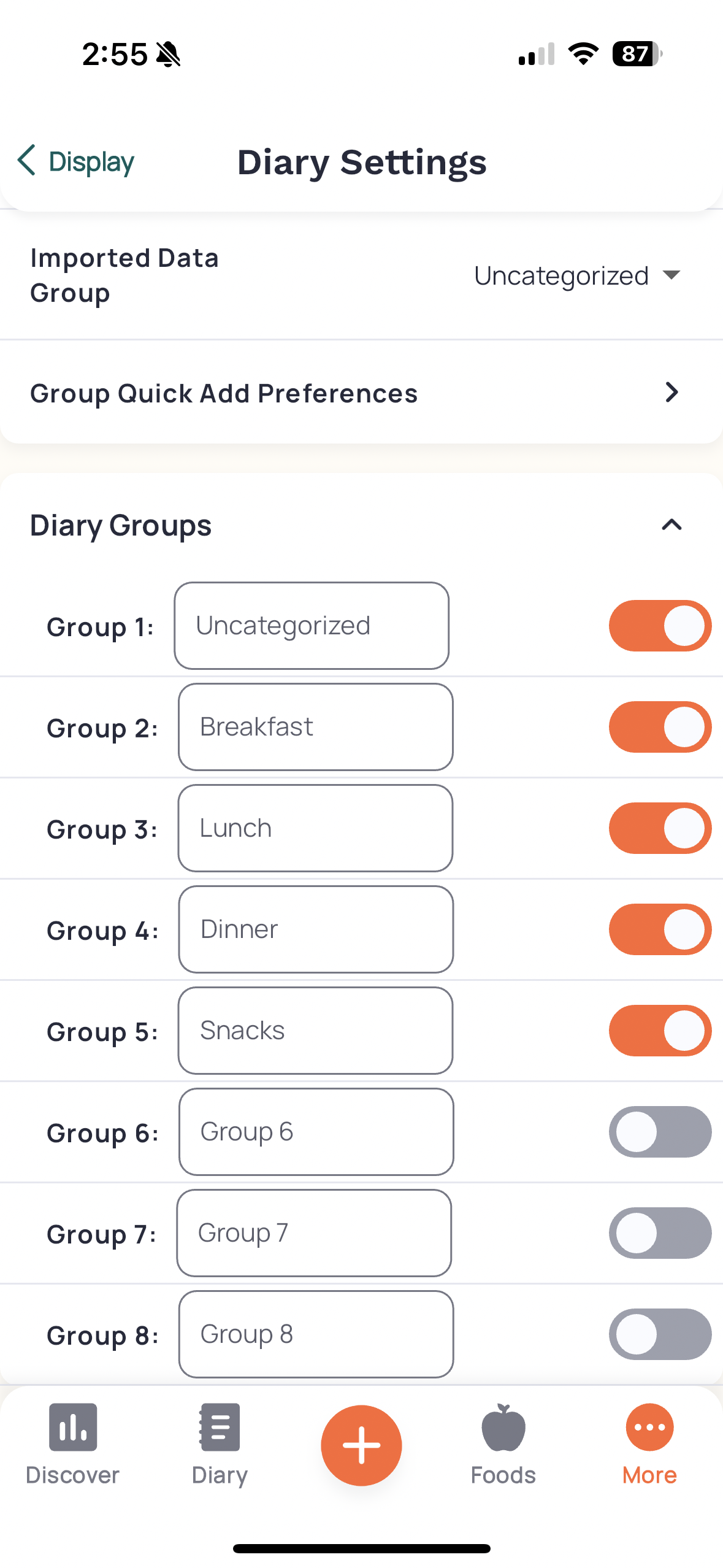 Mobile - Diary Groups – Cronometer