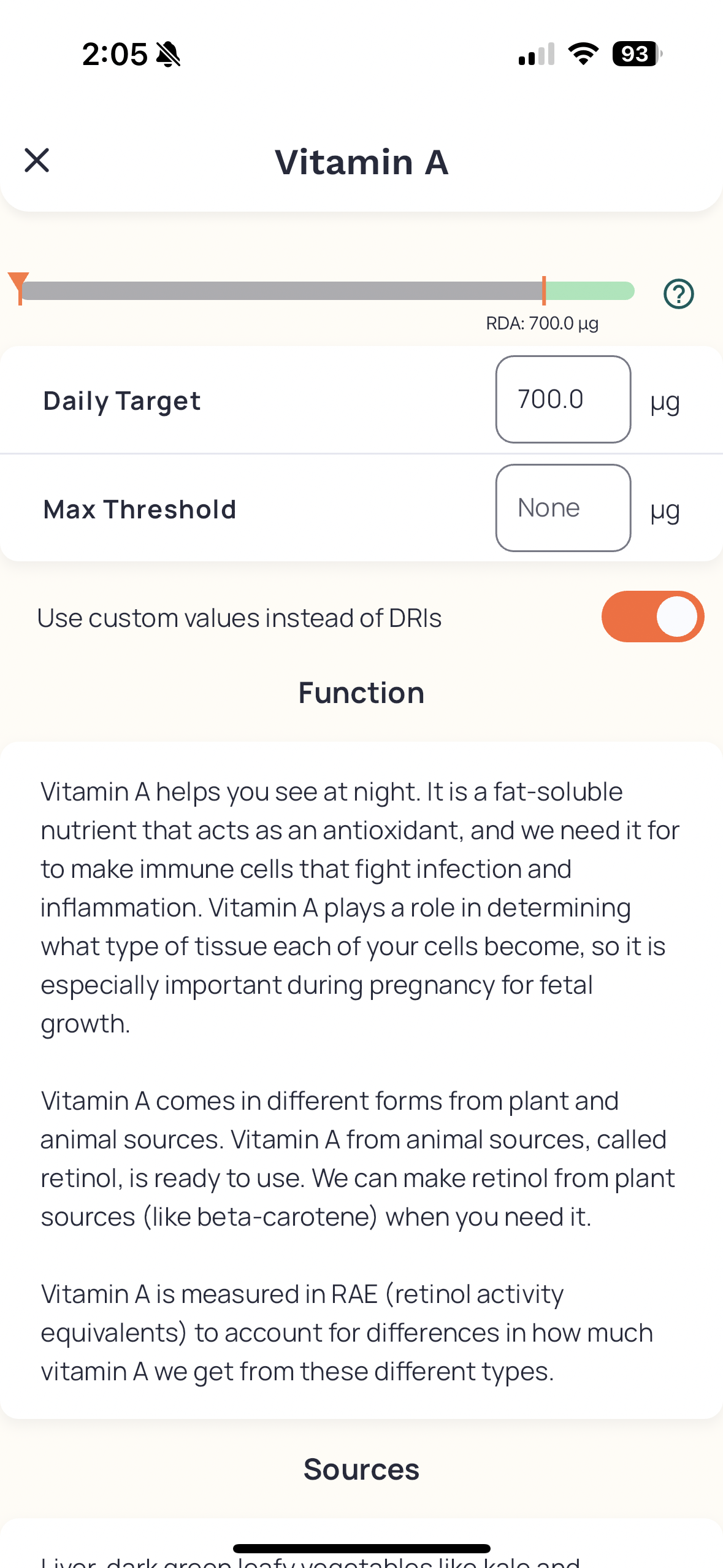 Mobile - Edit Nutrient Targets – Cronometer
