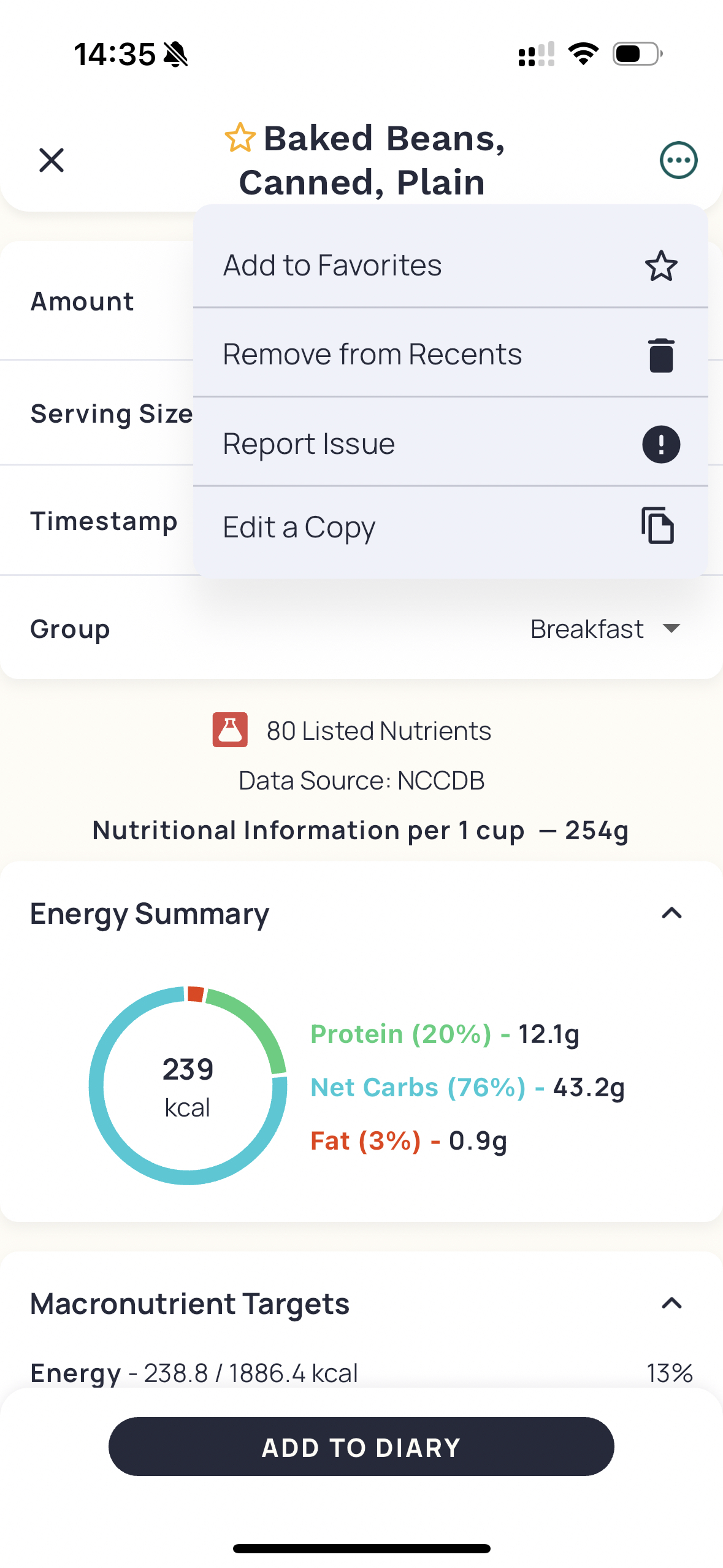 Mobile - Edit Diary Entries – Cronometer