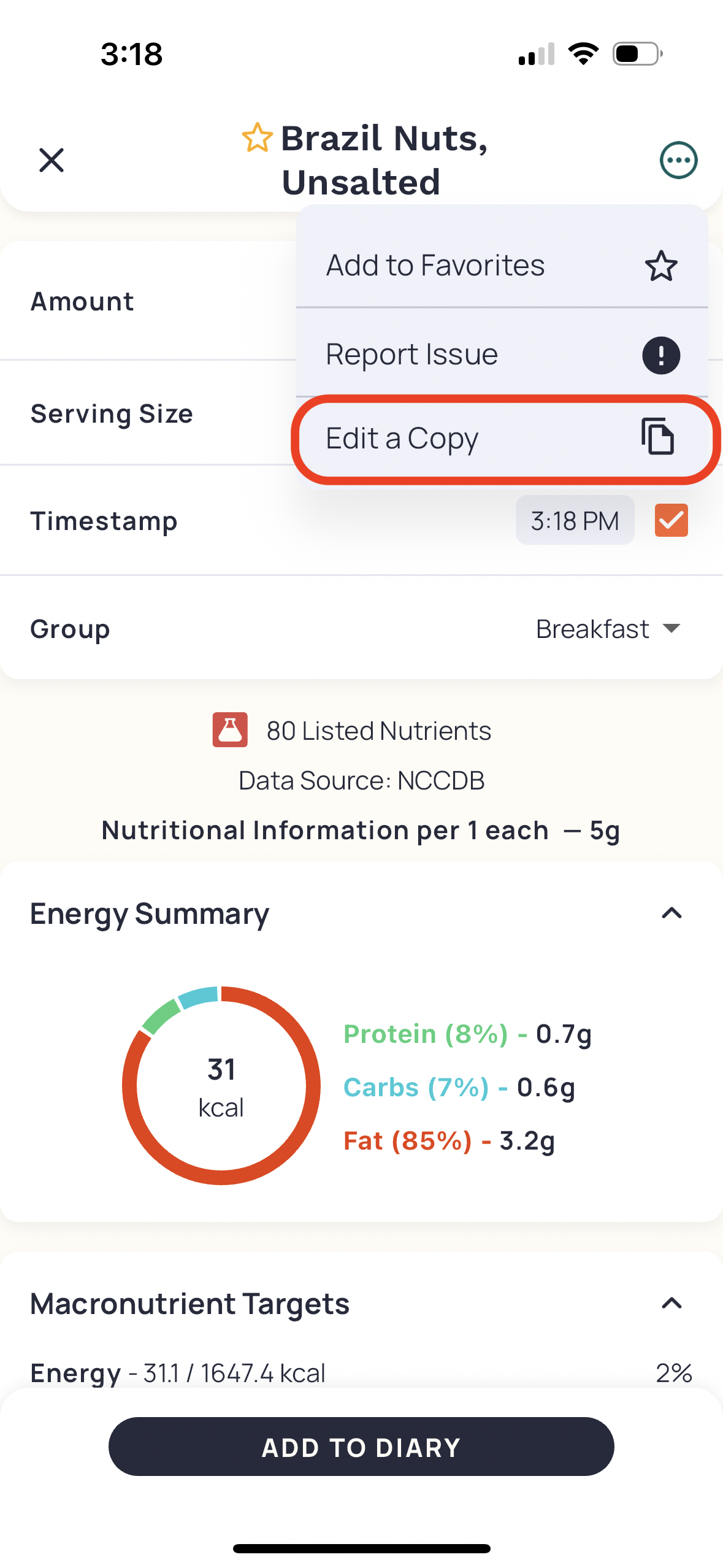 Mobile - Edit A Copy – Cronometer