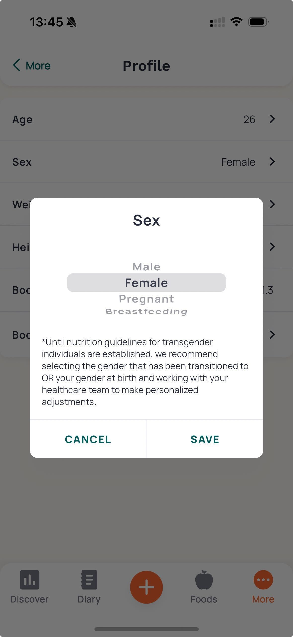 Mobile - Profile – Cronometer