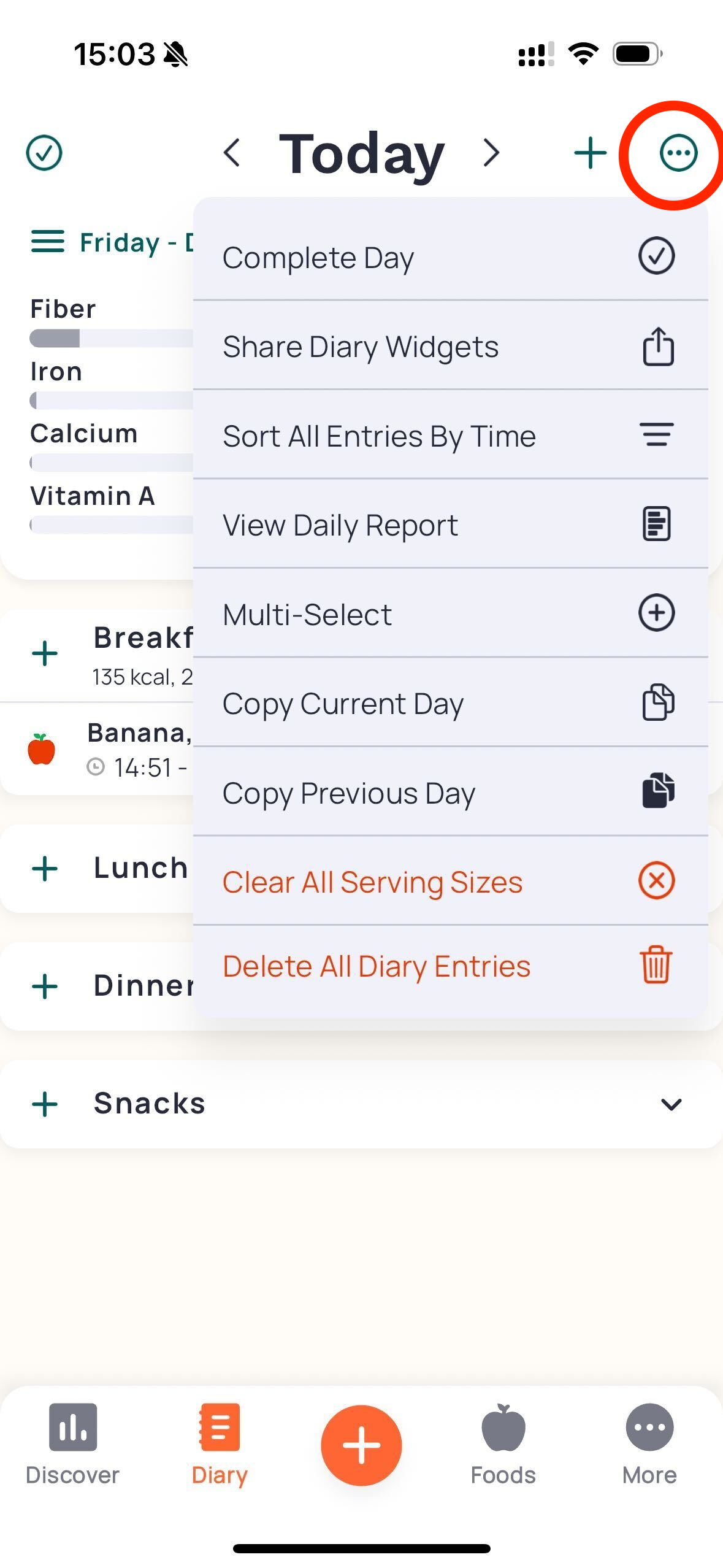 Mobile - Diary Overview – Cronometer