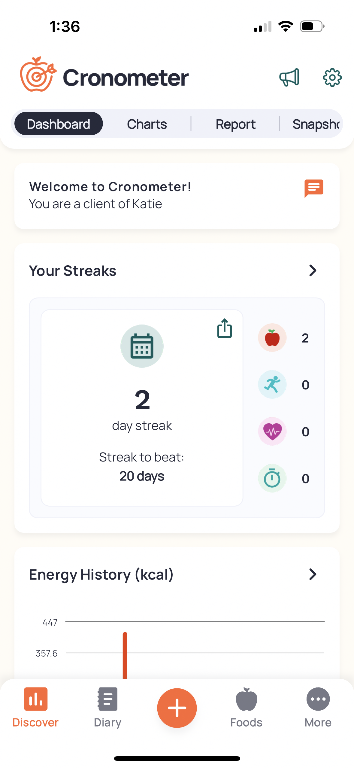 Mobile - Dashboard – Cronometer