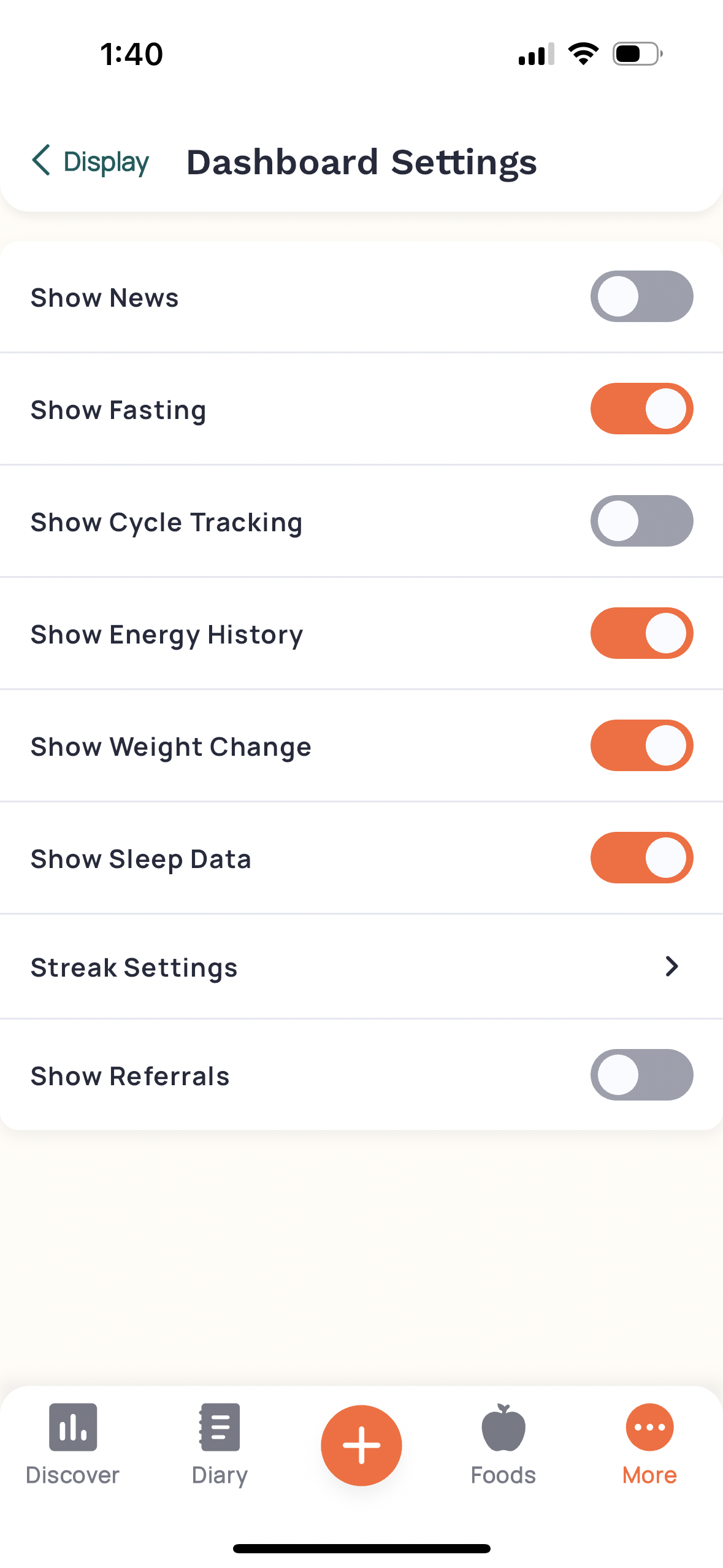 Mobile - Dashboard – Cronometer