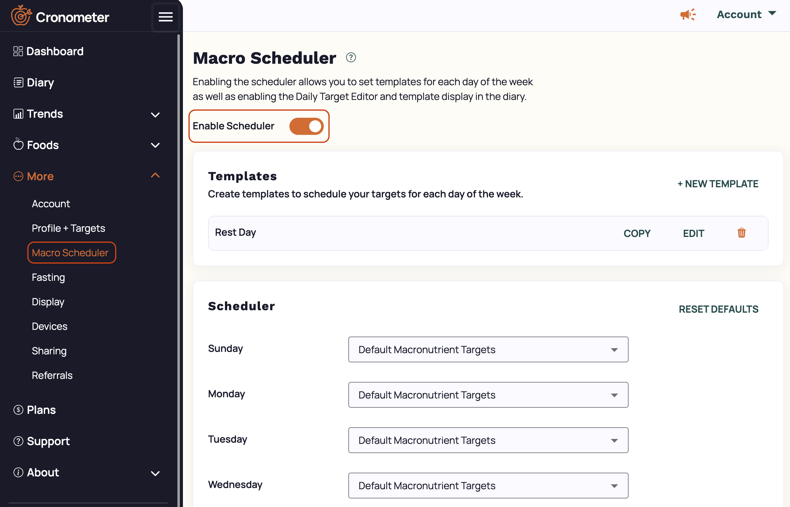 Macro Scheduler – Cronometer