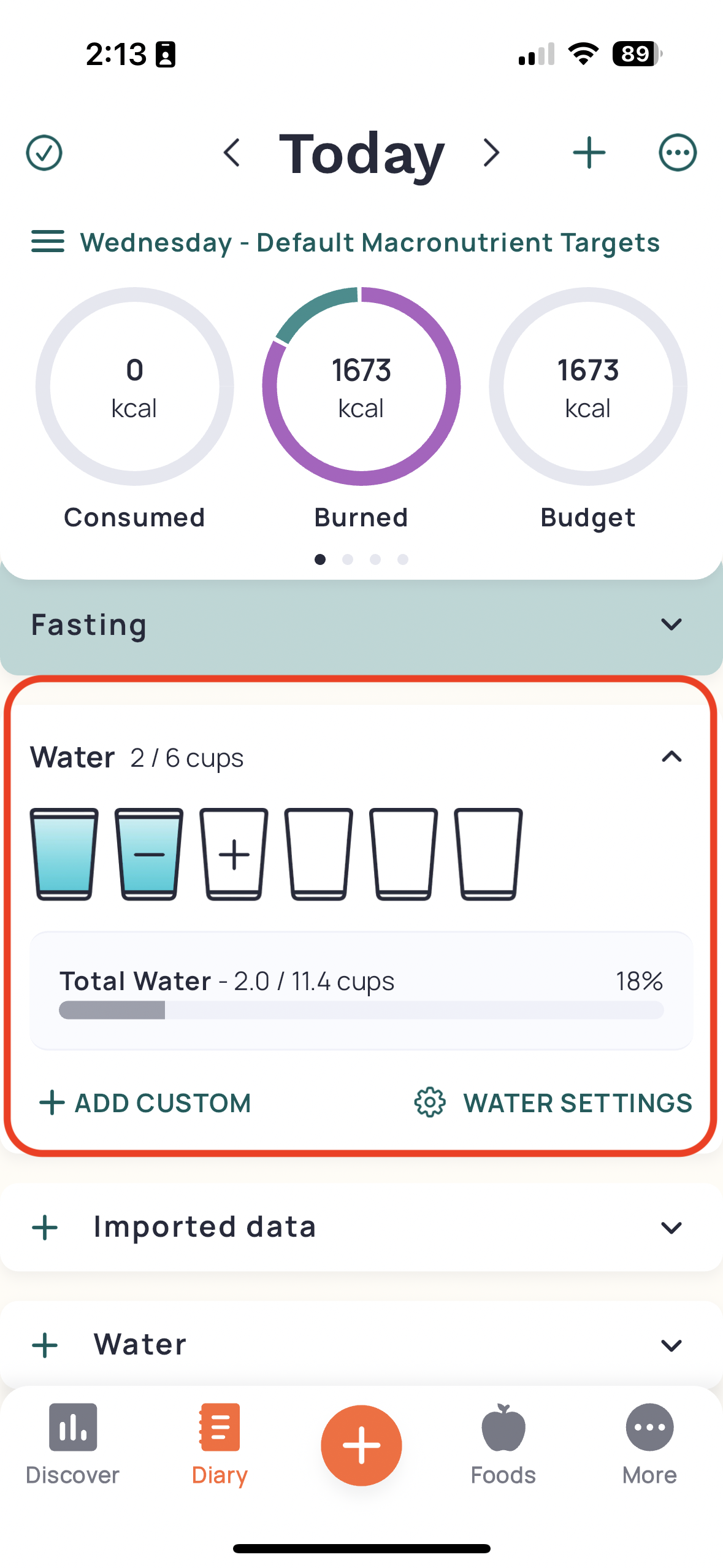 Mobile - Water Tracking – Cronometer