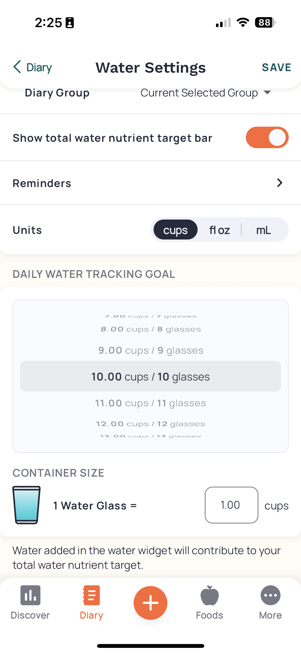 Mobile - Water Tracking – Cronometer