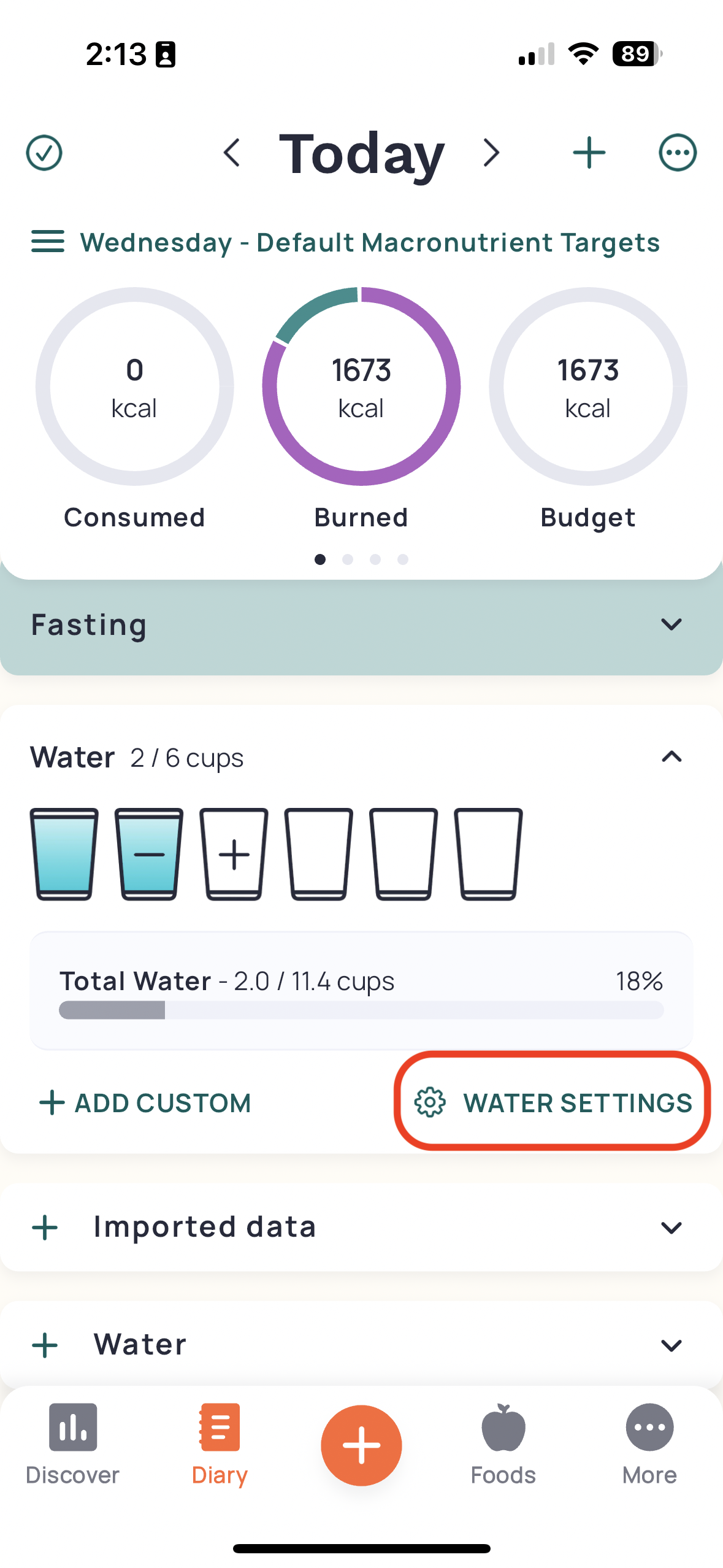 Mobile - Water Tracking – Cronometer