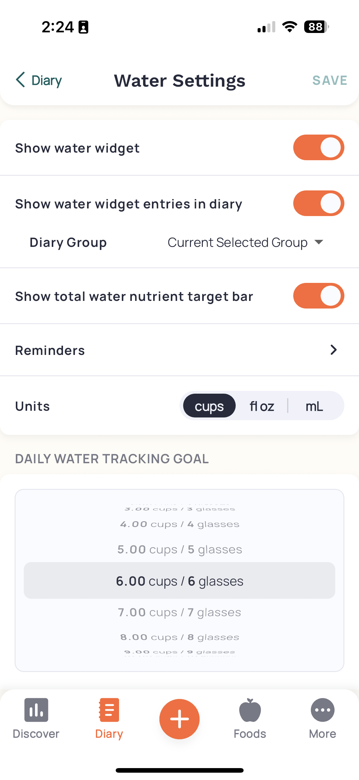 Mobile - Water Tracking – Cronometer