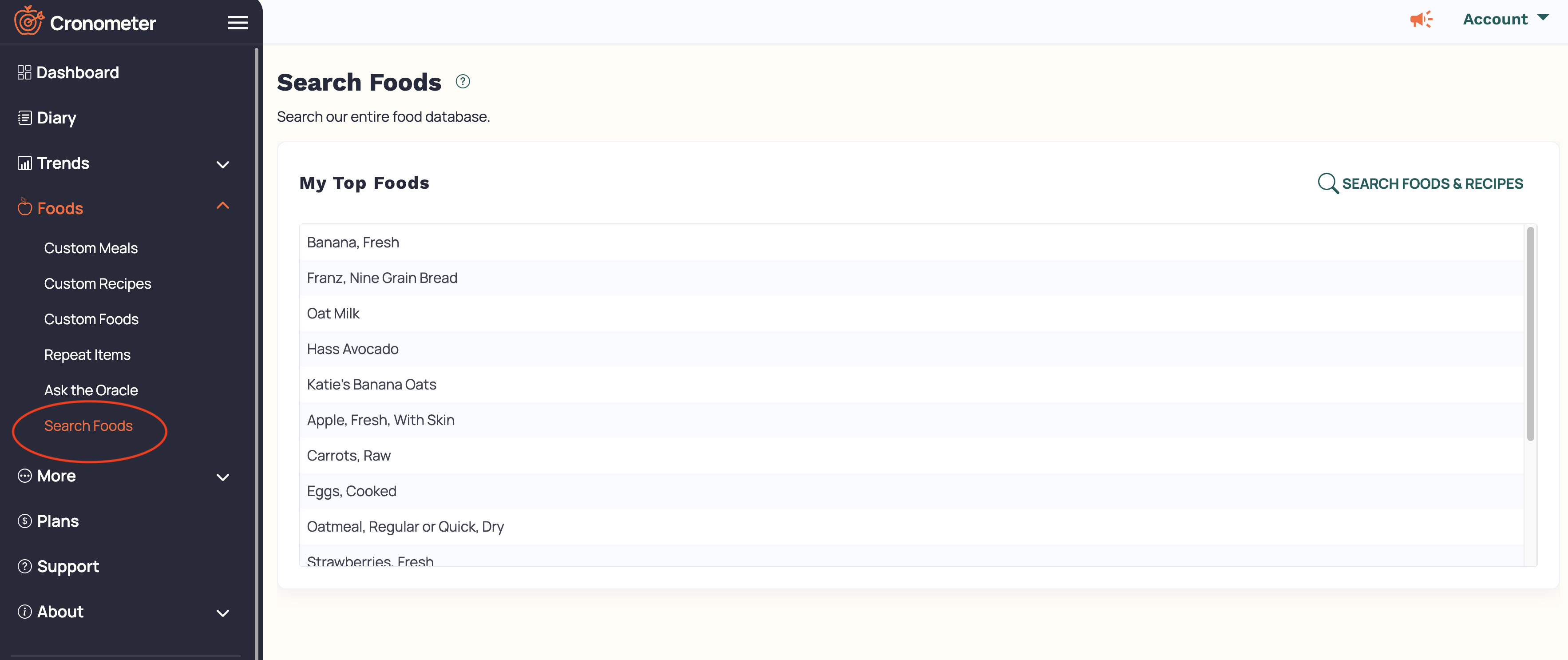 Pro - Search Foods – Cronometer