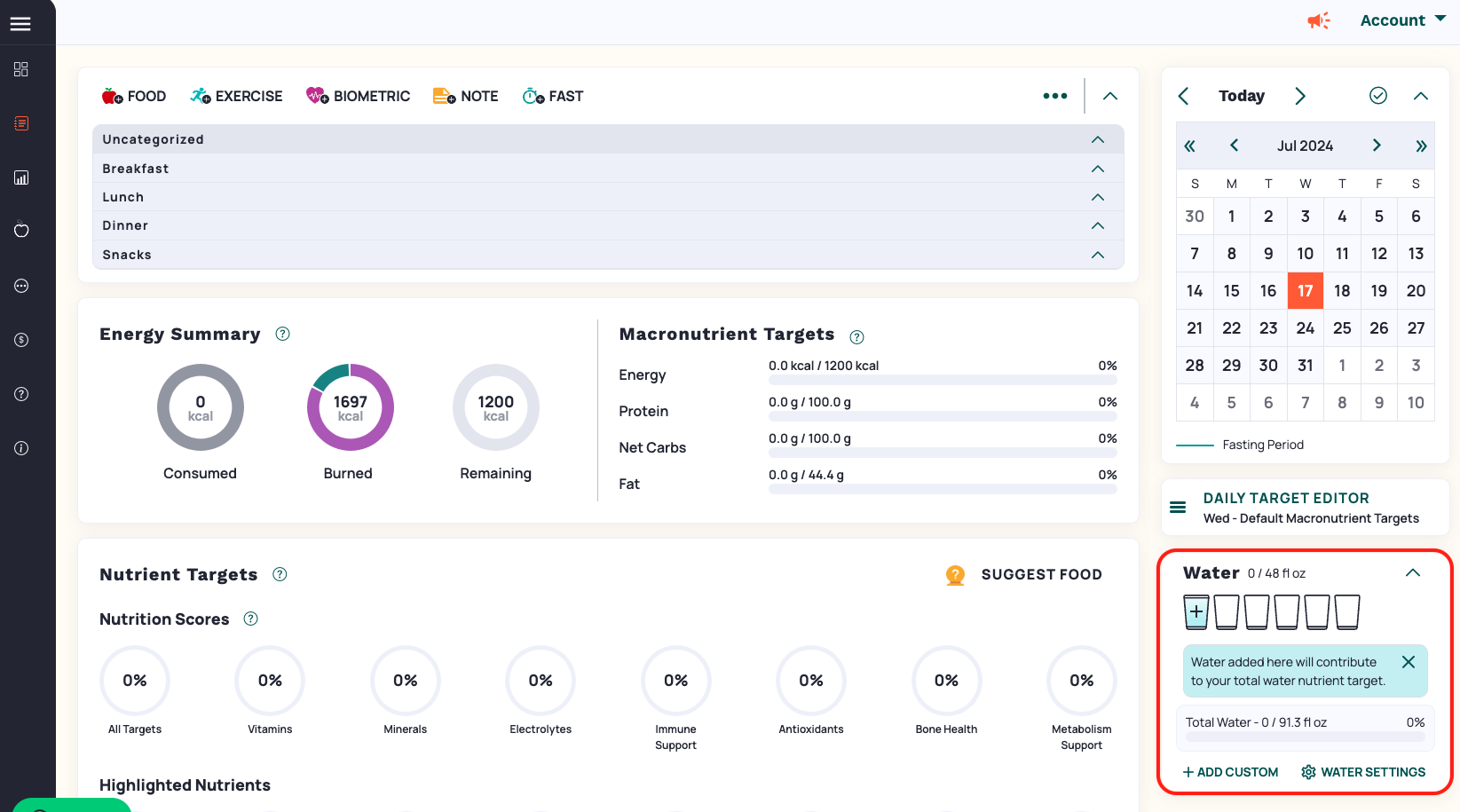 Diary Overview – Cronometer