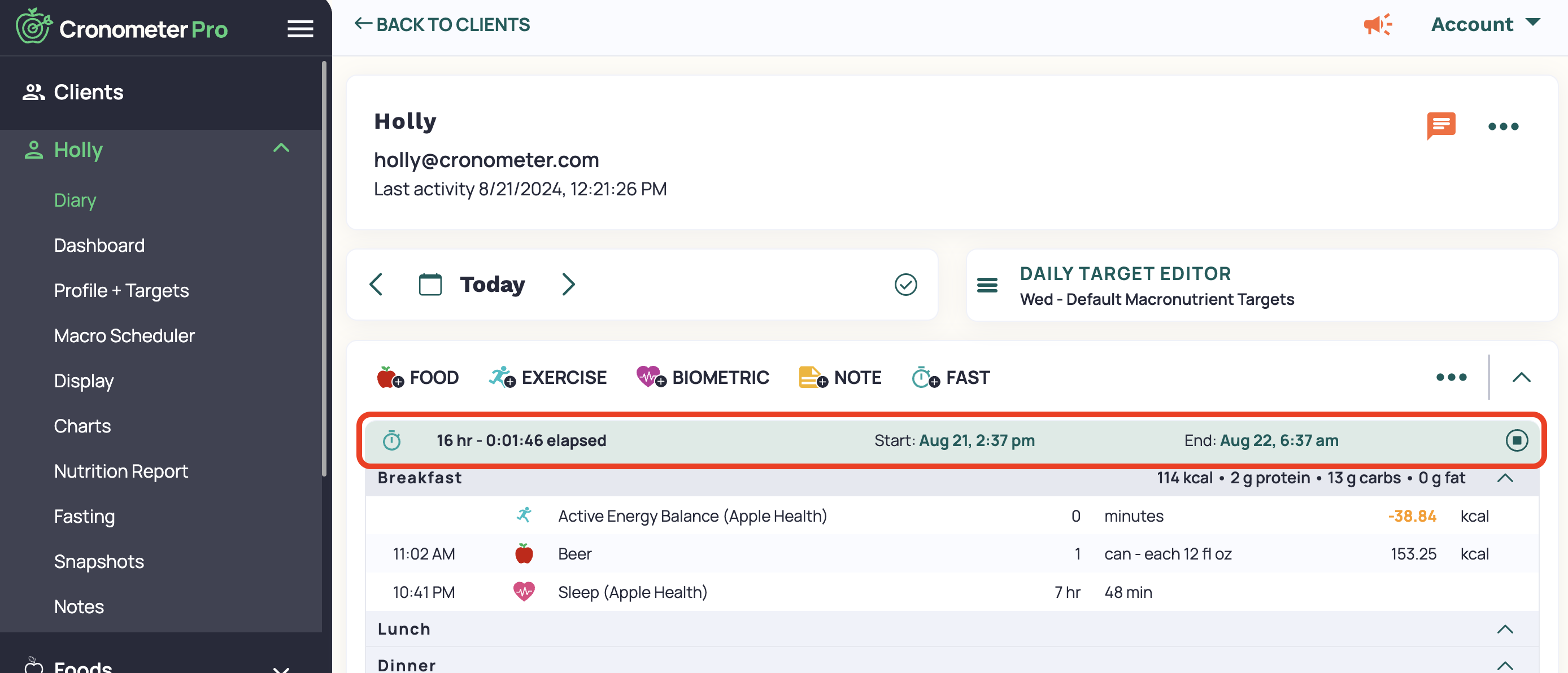 Pro - Client Fasting – Cronometer