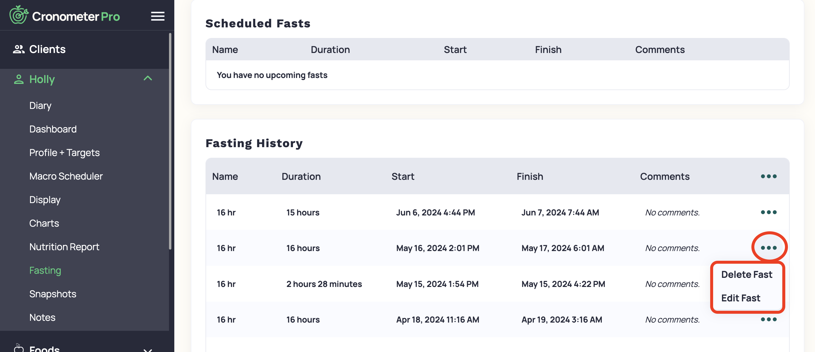 Pro - Client: Fasting – Cronometer