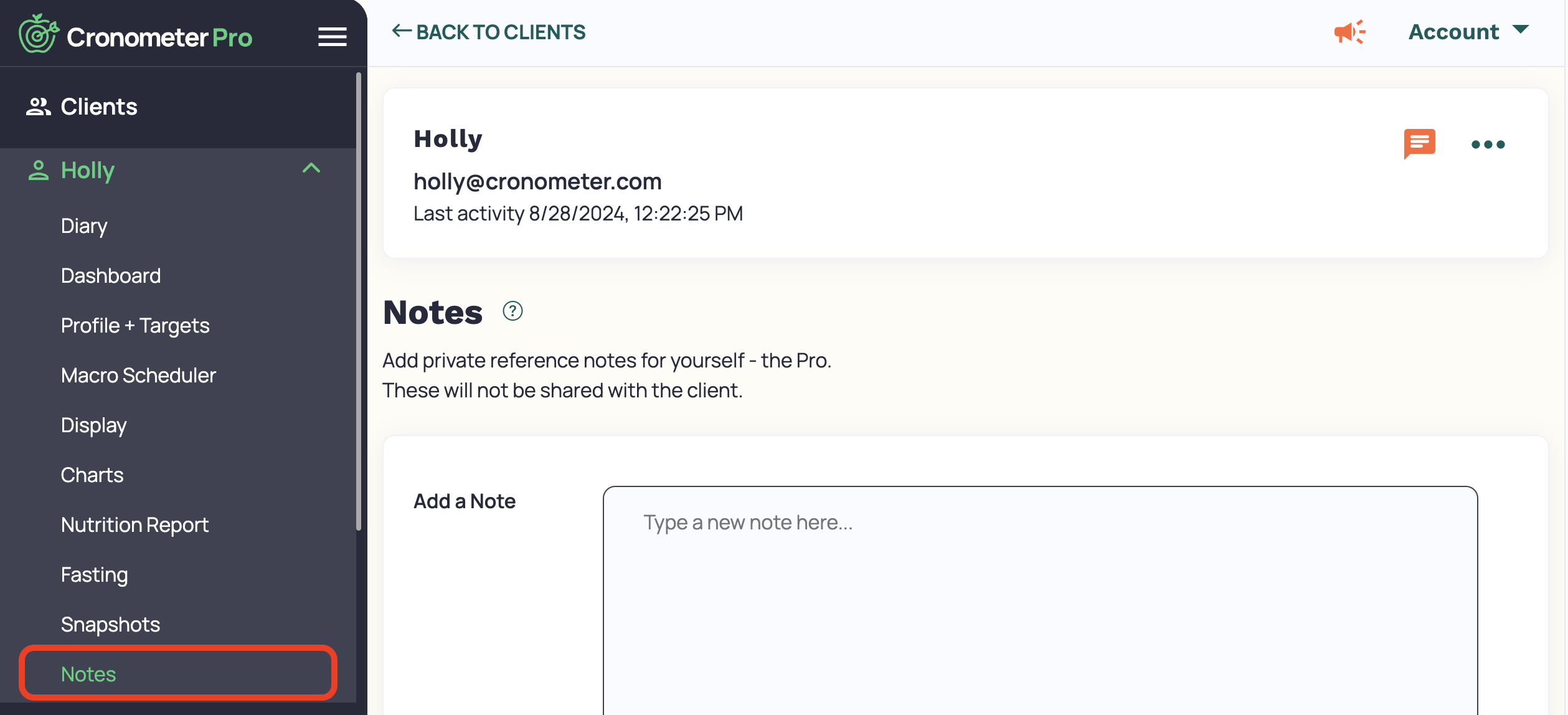 Pro Client Notes Cronometer