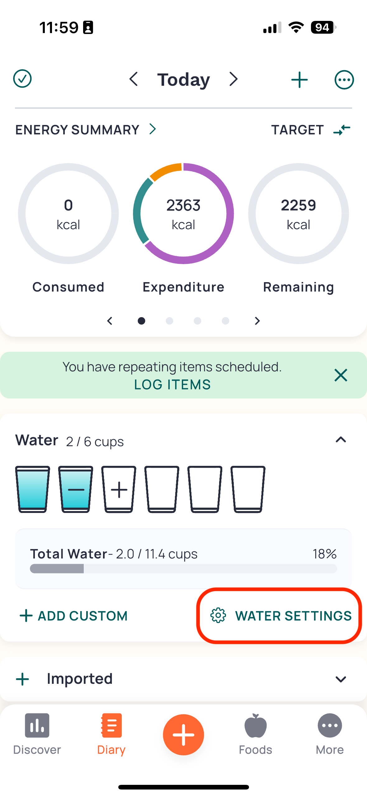 Mobile - Water Tracking – Cronometer